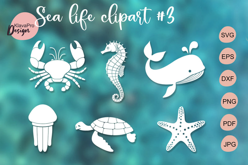Sea life SVG silhouettes clipart - So Fontsy