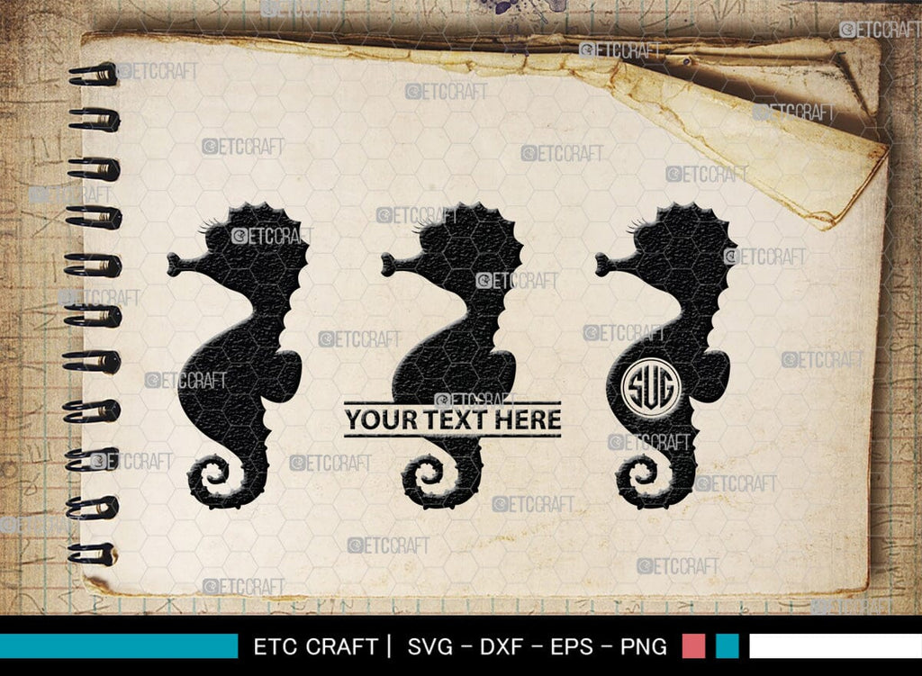 Seahorse Monogram, Seahorse Silhouette, Seahorse SVG, Sea Animal Svg ...