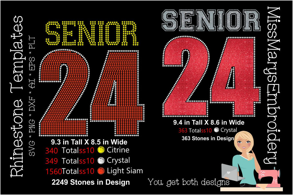 Senior 24 Rhinestone Template | Rhinestone SVG | Senior SVG - So Fontsy