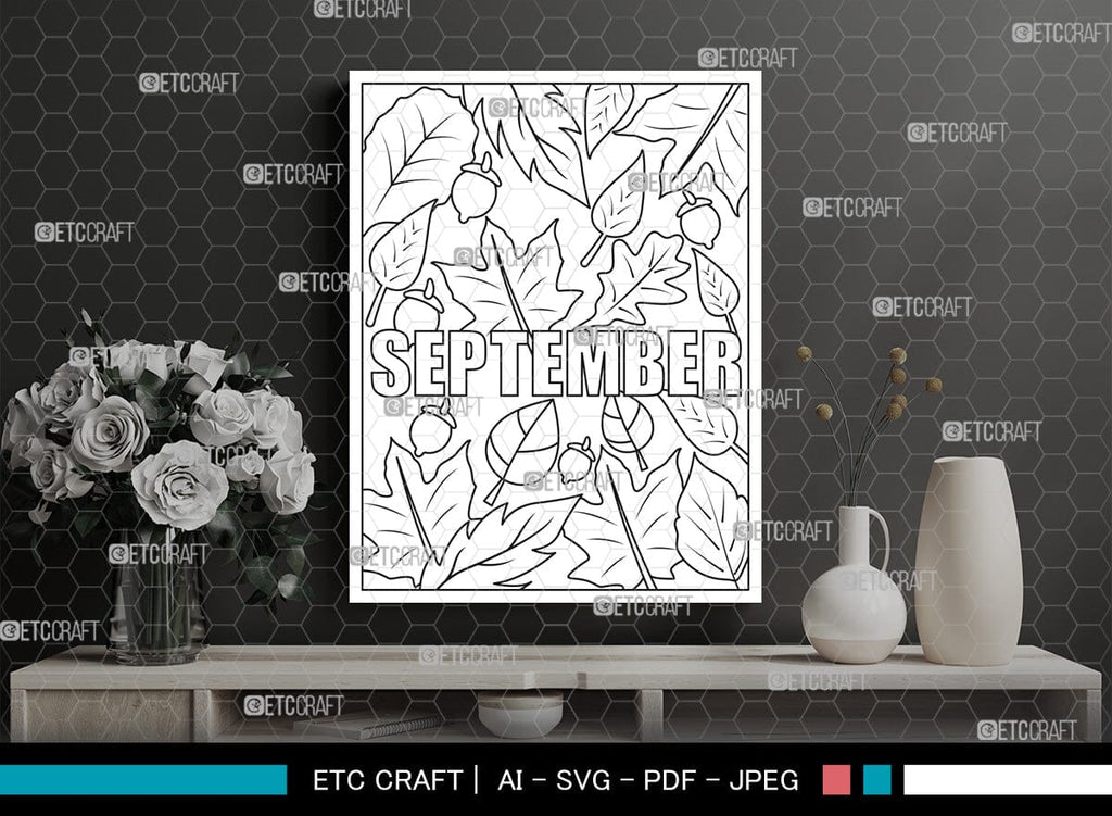 September Month Printable Coloring Page Cut File, PDF Colouring Book ...