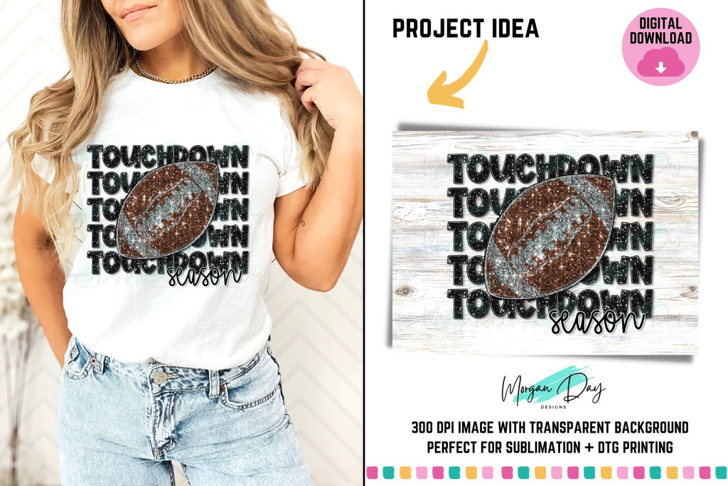 Sequin Touchdown Football Season PNG Sublimation Design - So Fontsy