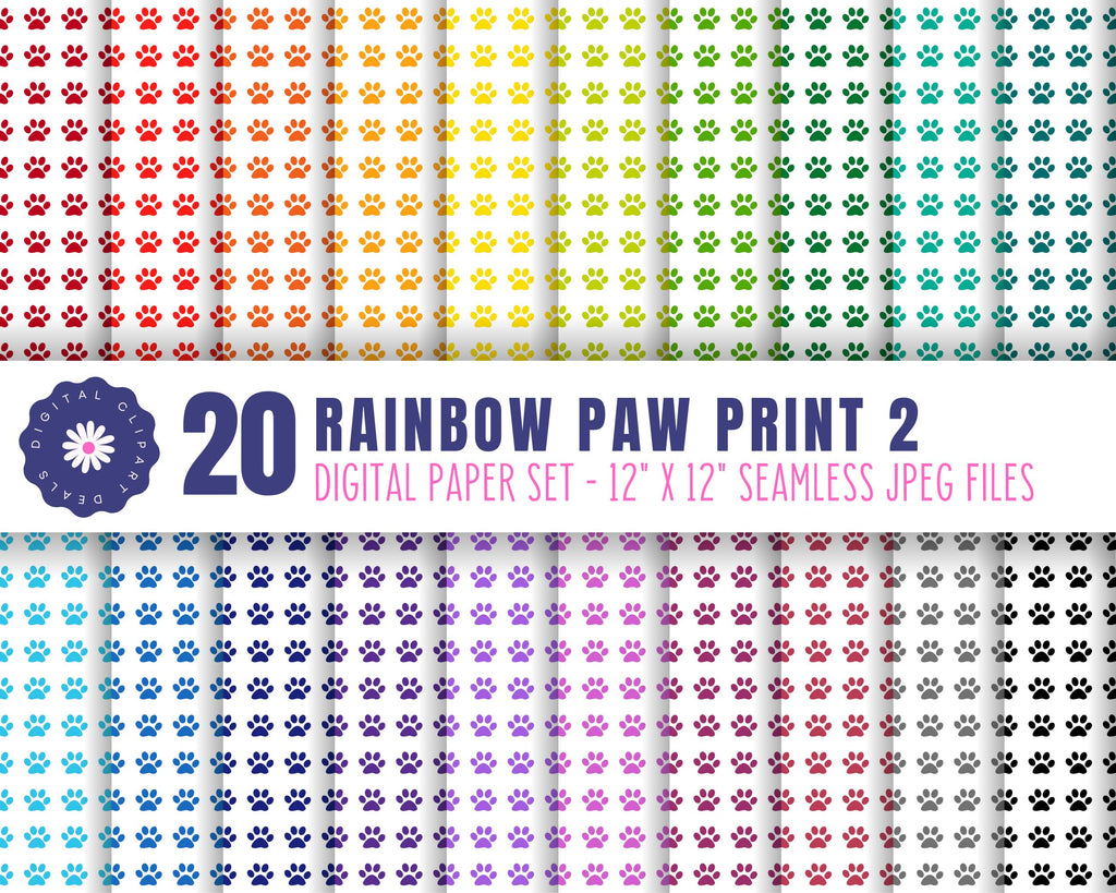 Set 2 - Rainbow Paw Print Digital Patterned Paper | Animal Paw Print ...