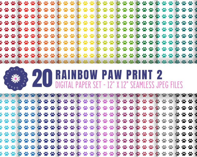 Set 2 - Rainbow Paw Print Digital Patterned Paper | Animal Paw Print ...