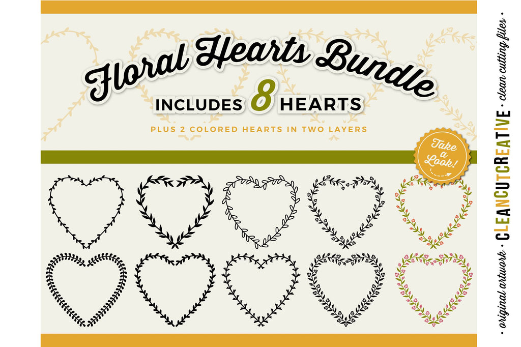 Set of 8 Floral Hearts - floral leaf heart frames - SVG cut files - So ...