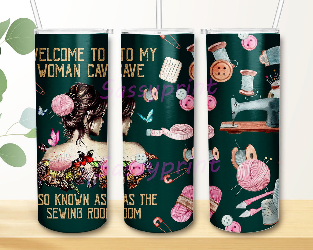 Sewing Room Is My Woman Cave Sewing Pattern Tumbler20 oz Skinny Tumbler ...