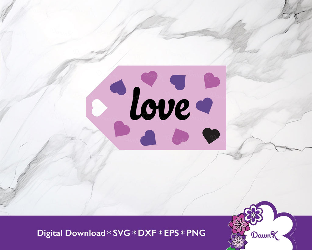 Purple Love Gift Tag with Hearts SVG - Valentine, Wedding, Anniversary ...