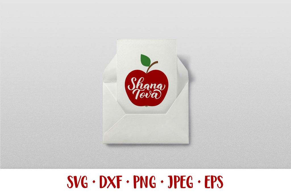 Shana Tova hand lettered on apple SVG. Jewish New Year - So Fontsy