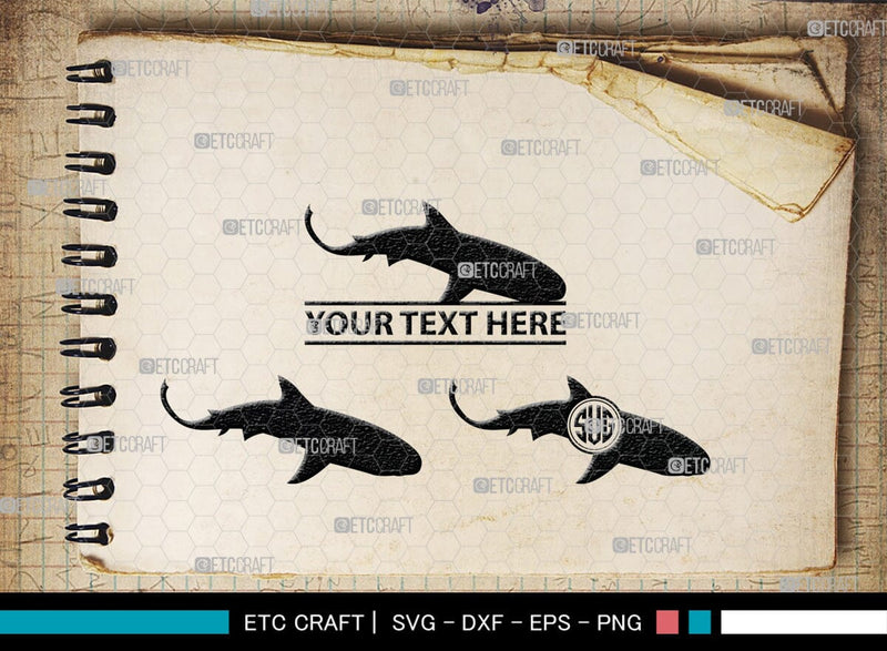 Shark Fish Monogram, Shark Fish Silhouette, Shark Fish SVG, Shark Fish ...