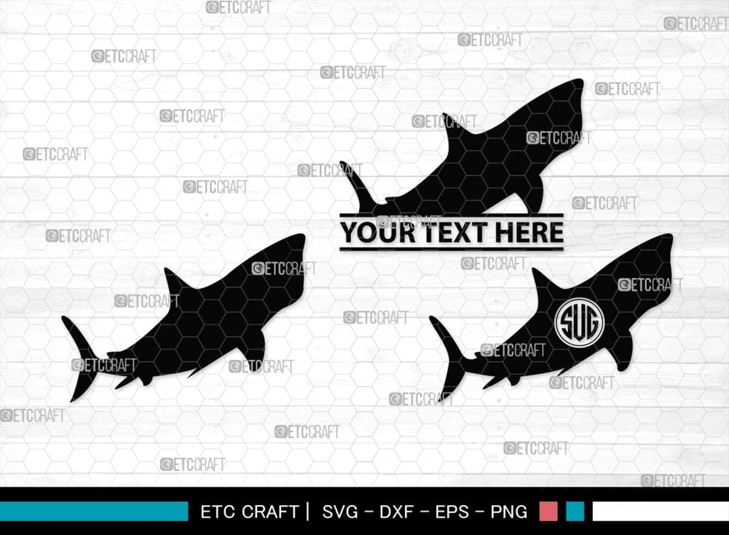 Shark Fish Monogram, Shark Fish Silhouette, Shark Fish SVG, Shark Fish ...