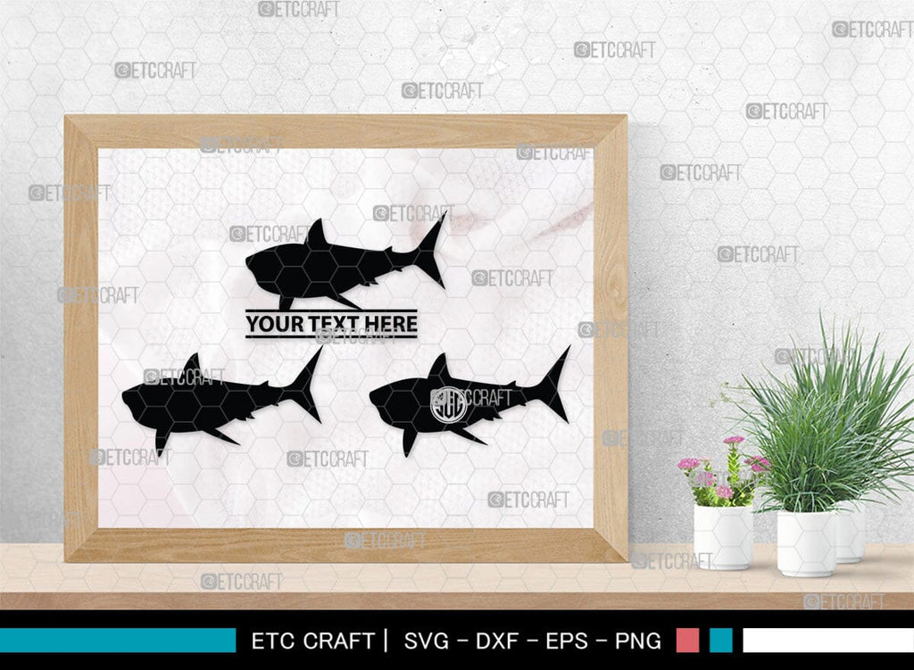 Shark Fish Monogram, Shark Fish Silhouette, Shark Fish SVG, Shark Fish ...