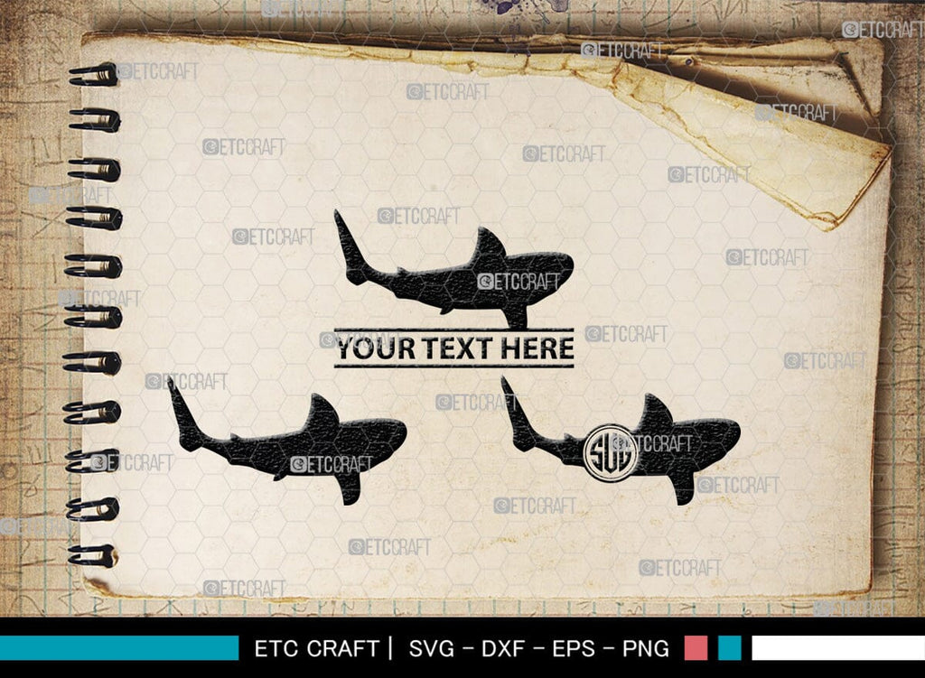 Shark Fish Monogram, Shark Fish Silhouette, Shark Fish SVG, Shark Fish ...