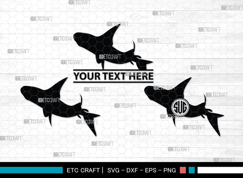 Shark Fish Monogram, Shark Fish Silhouette, Shark Fish SVG, Shark Fish ...