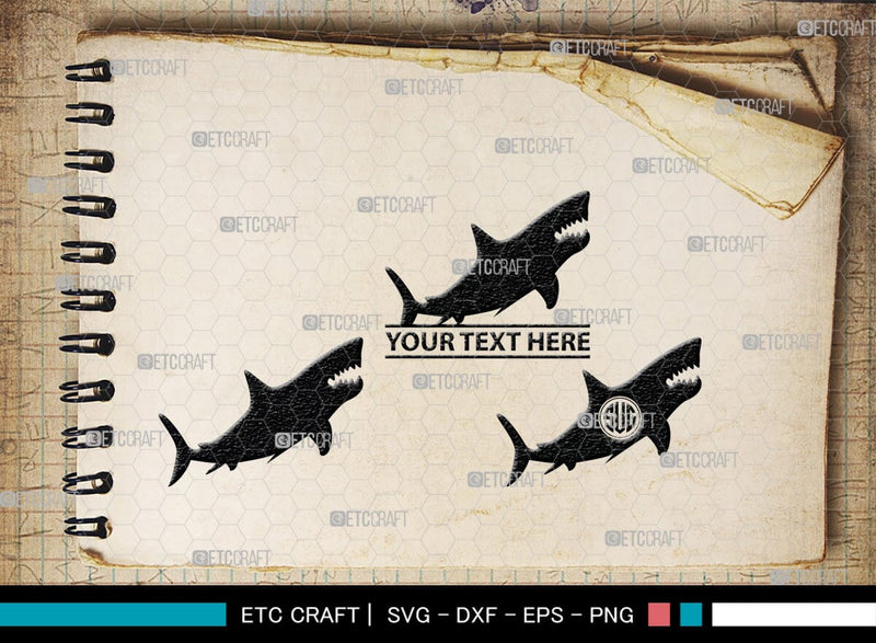 Shark Fish Monogram, Shark Fish Silhouette, Shark Fish SVG, Shark Fish ...