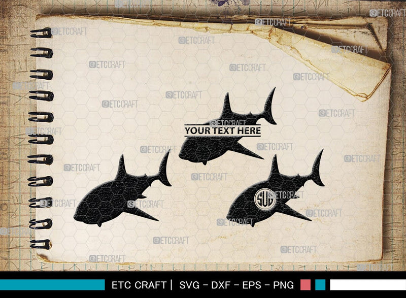 Shark Fish Monogram, Shark Fish Silhouette, Shark Fish SVG, Shark Fish ...