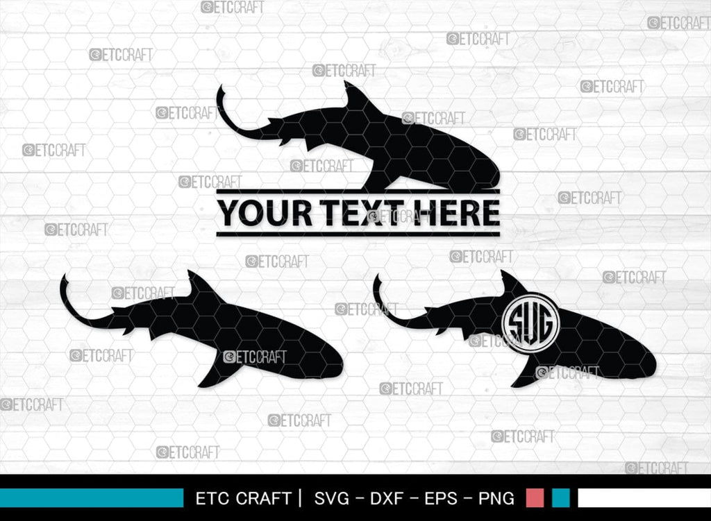 Shark Fish Monogram, Shark Fish Silhouette, Shark Fish SVG, Shark Fish ...