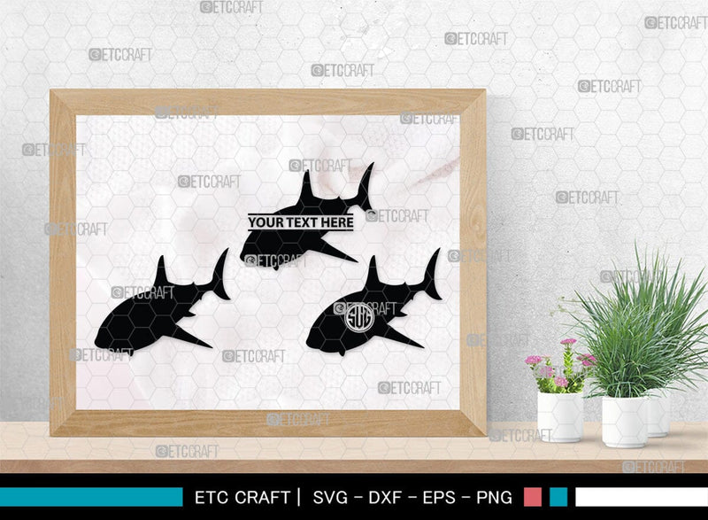 Shark Fish Monogram, Shark Fish Silhouette, Shark Fish SVG, Shark Fish ...