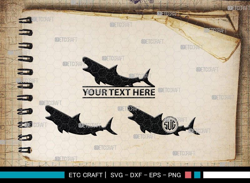 Shark Fish Monogram, Shark Fish Silhouette, Shark Fish SVG, Shark Fish ...