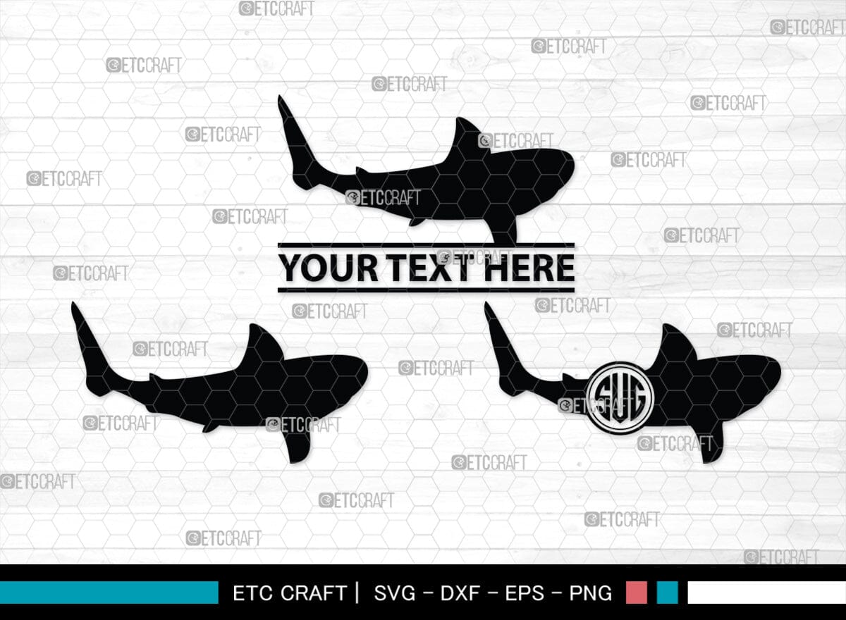Shark Fish Monogram, Shark Fish Silhouette, Shark Fish SVG, Shark Fish ...