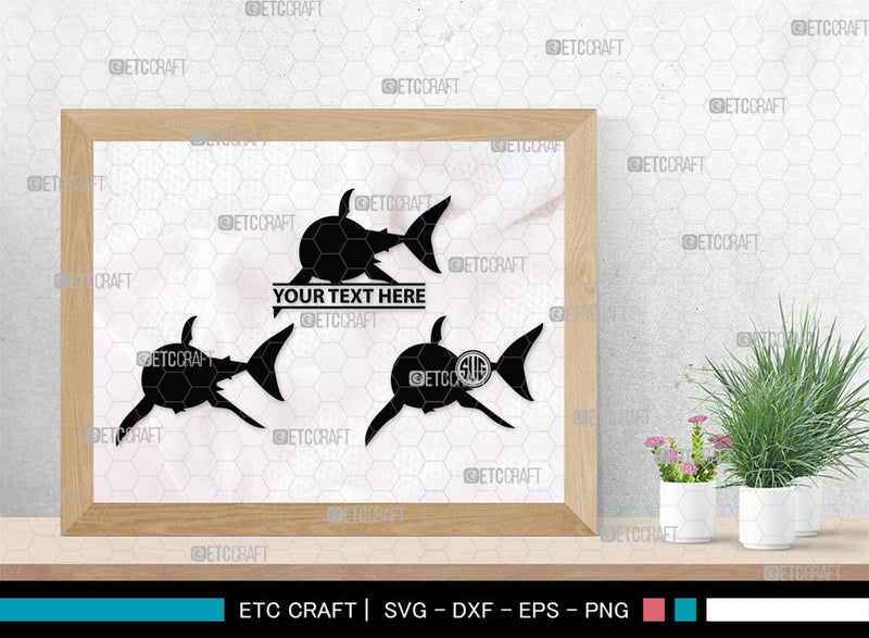 Shark Fish Monogram, Shark Fish Silhouette, Shark Fish SVG, Shark Fish ...