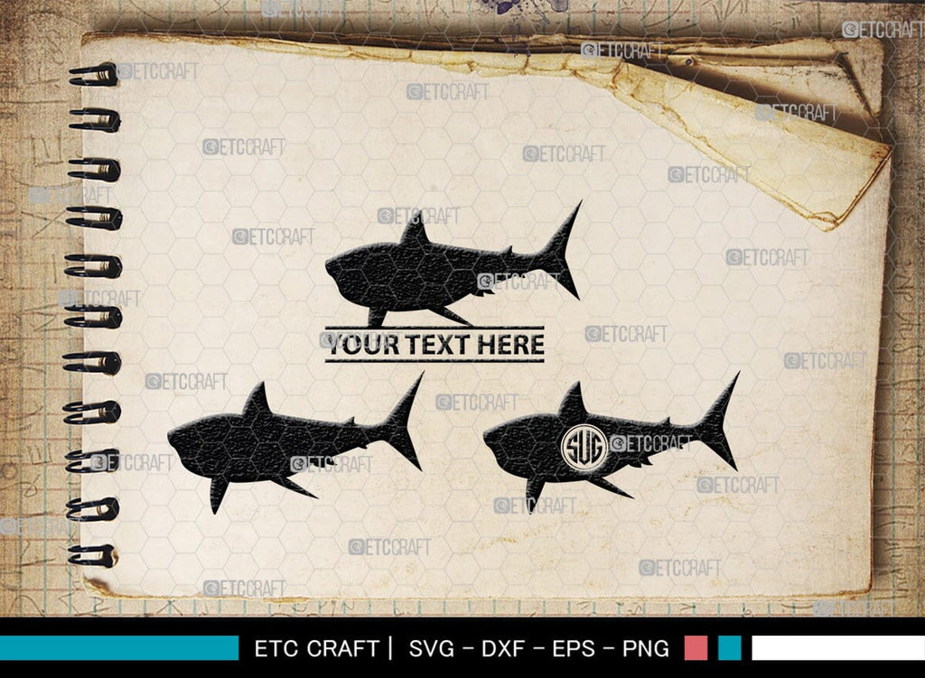 Shark Fish Monogram, Shark Fish Silhouette, Shark Fish SVG, Shark Fish ...