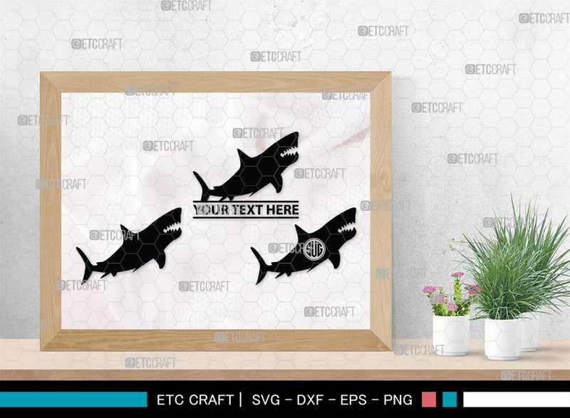 Shark Fish Monogram, Shark Fish Silhouette, Shark Fish SVG, Shark Fish ...
