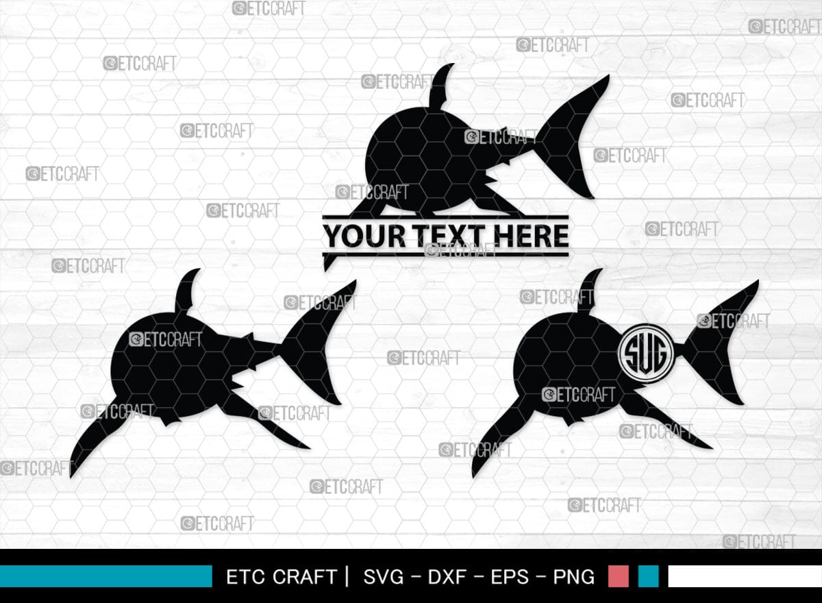 Shark Fish Monogram, Shark Fish Silhouette, Shark Fish SVG, Shark Fish ...