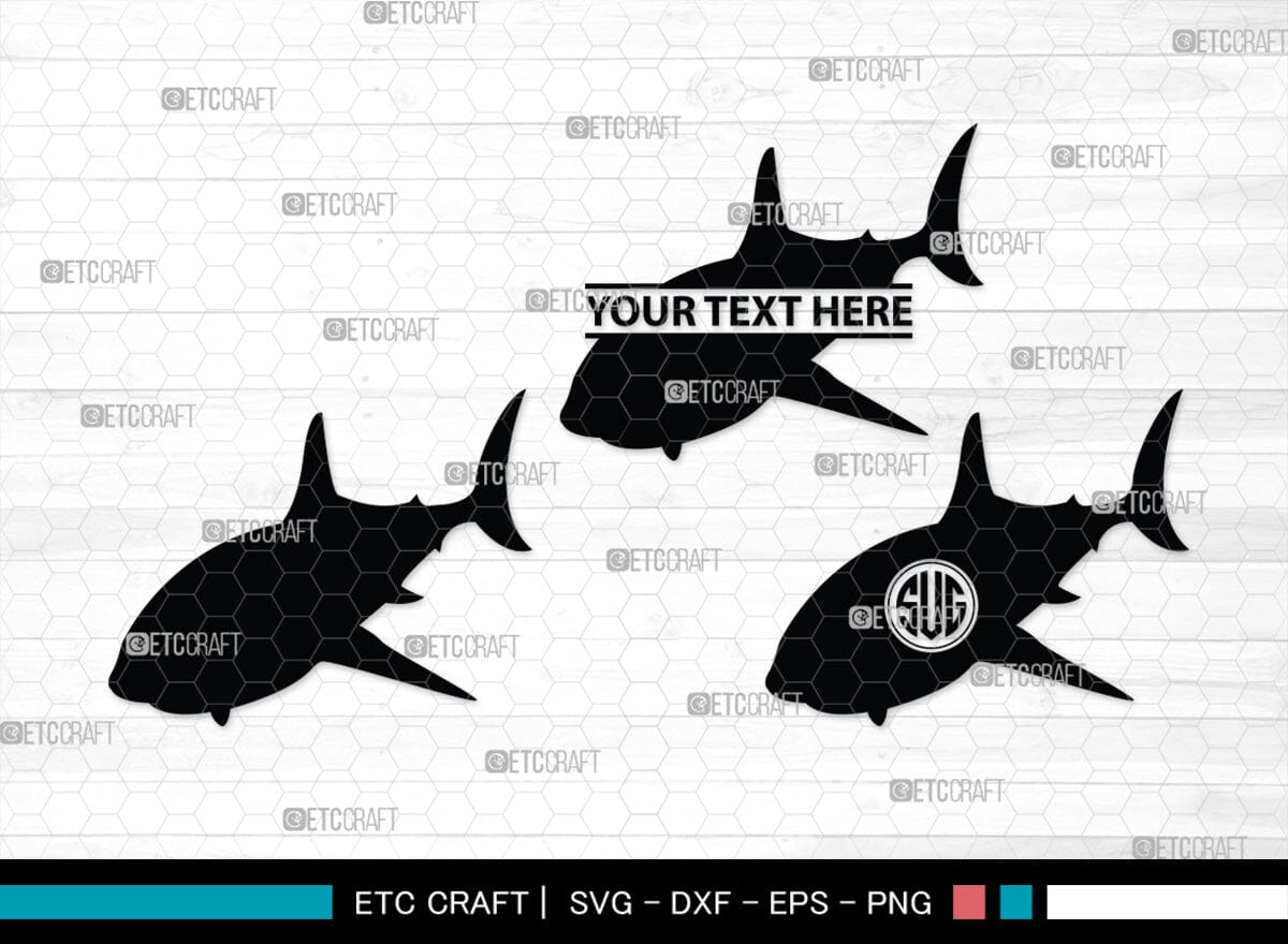 Shark Fish Monogram, Shark Fish Silhouette, Shark Fish SVG, Shark Fish ...