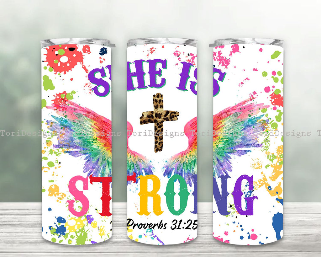 She is Strong 20oz Skinny Christian Tumbler Wrap Sublimation Design ...