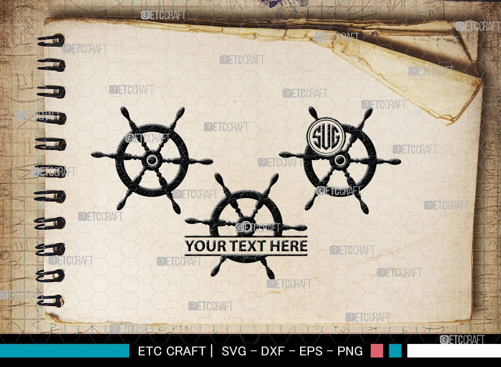 Ship Wheel monogram, Ship Wheel Silhouette, Nautical Svg, Wheel Marine ...