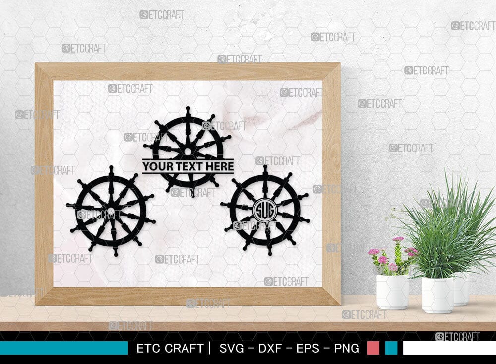 Ship Wheel monogram, Ship Wheel Silhouette, Nautical Svg, Wheel Marine ...
