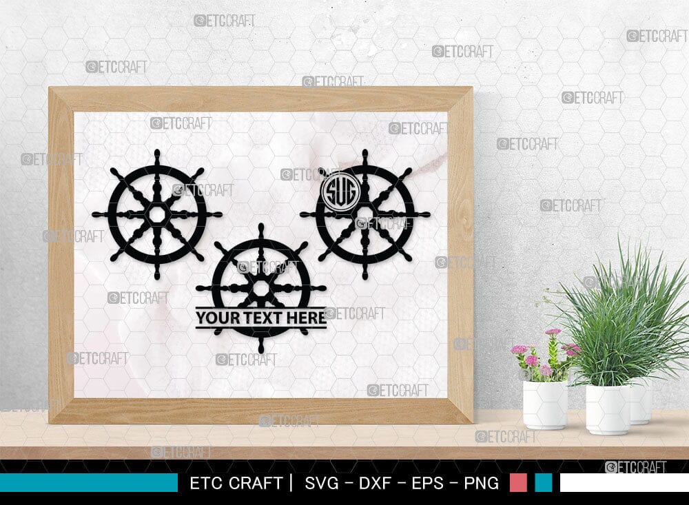 Ship Wheel monogram, Ship Wheel Silhouette, Nautical Svg, Wheel Marine ...