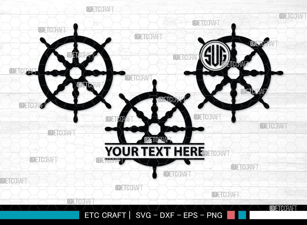 Ship Wheel monogram, Ship Wheel Silhouette, Nautical Svg, Wheel Marine ...