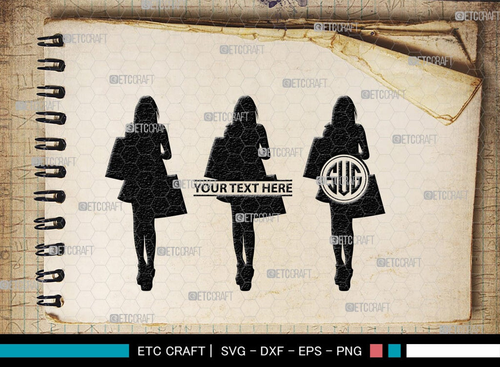 Shopping Girl Monogram, Shopping Girl Silhouette, Shopping Girl SVG ...