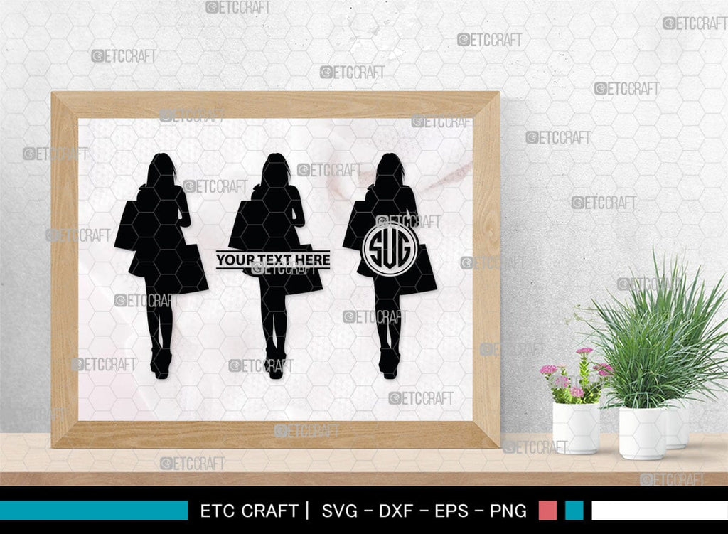 Shopping Girl Monogram, Shopping Girl Silhouette, Shopping Girl SVG ...