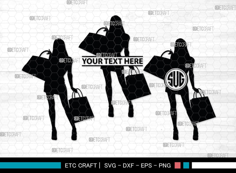 Shopping Girl Monogram, Shopping Girl Silhouette, Shopping Girl SVG ...