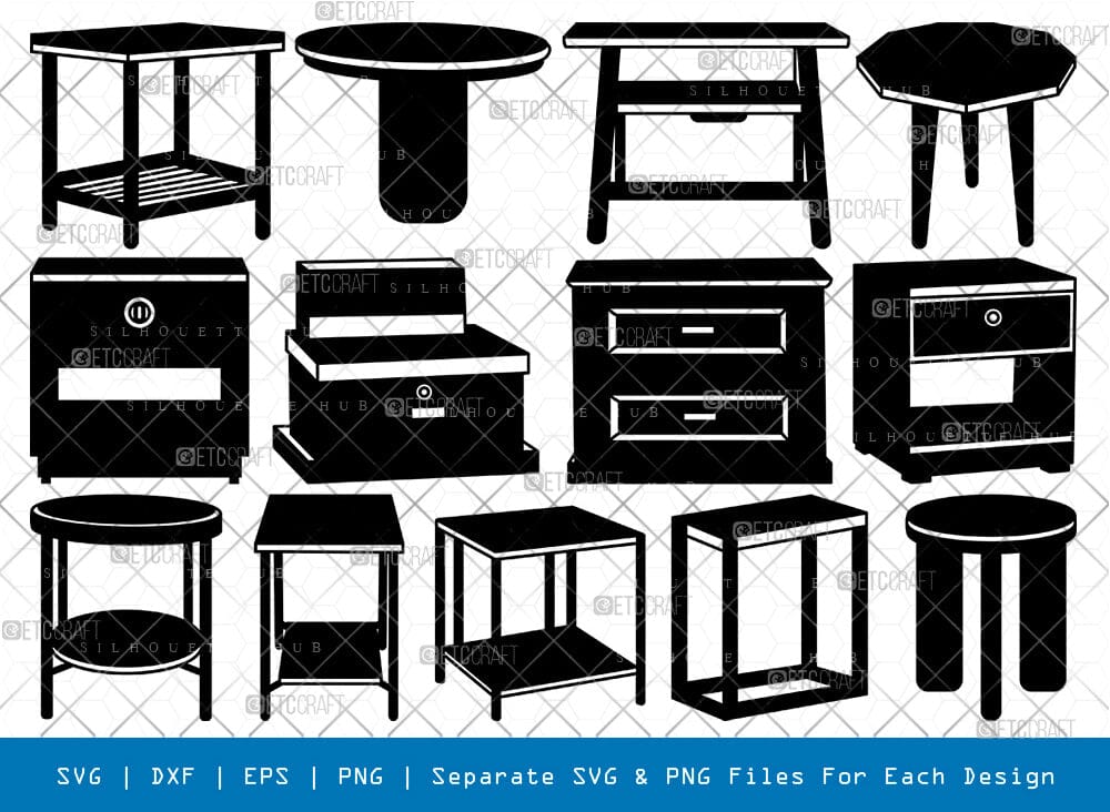 Side Table Silhouette, Side Table SVG, Round Table Svg, Decorative ...