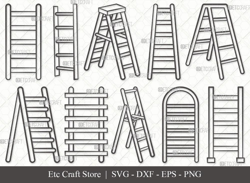 Simple Ladder Outline SVG Cut File | Step Ladder Svg | Ladder Svg ...