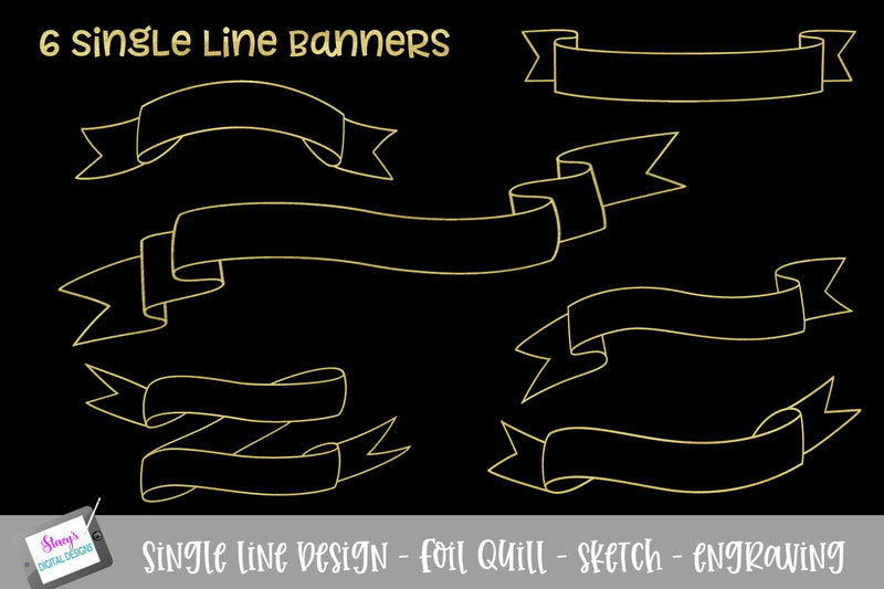 Single Line Banner Bundle - 6 Foil quill / Sketch File Banners - So Fontsy