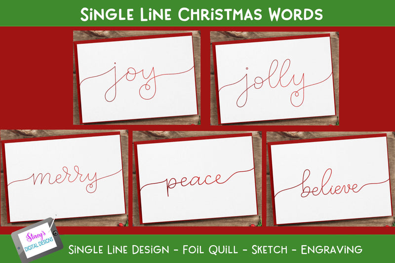 Single Line Christmas Word Bundle - 5 foil quill designs - So Fontsy