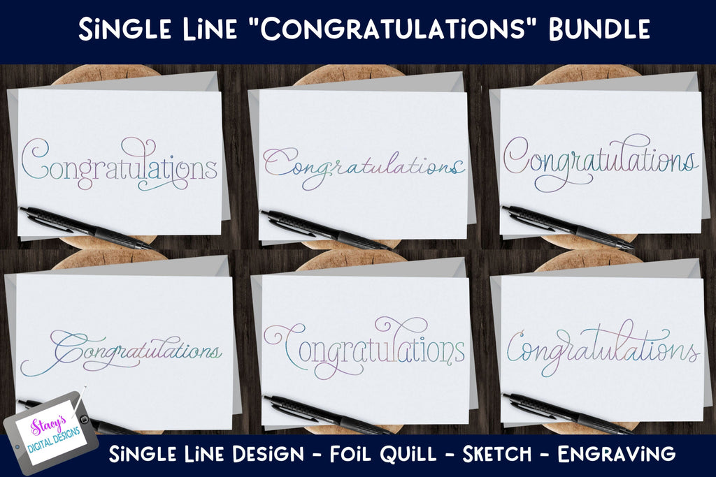 Single Line Congratulations Bundle | 6 foil quill designs - So Fontsy