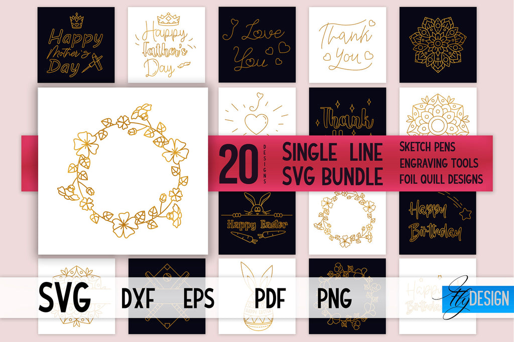 Single Line SVG Bundle | Foil Quill Designs | Outline Design - So Fontsy