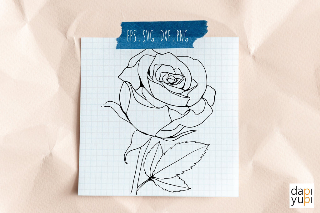 Single Rose Line Art SVG Graphic Floral Clipart - So Fontsy