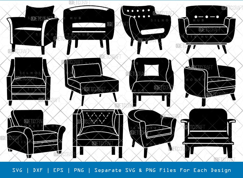 Single Sofa Silhouette, Single Sofa SVG, Furniture Svg, Living Room ...