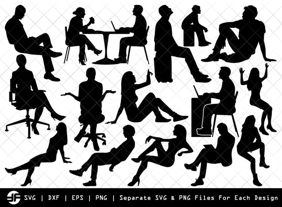 Sitting People SVG | Silhouette Bundle | SVG Cut File - So Fontsy