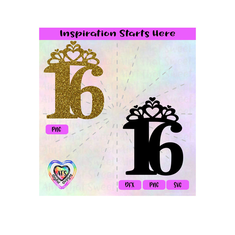 Sixteen | 16 | Crown | Transparent PNG, SVG, DXF - Silhouette, Cricut ...