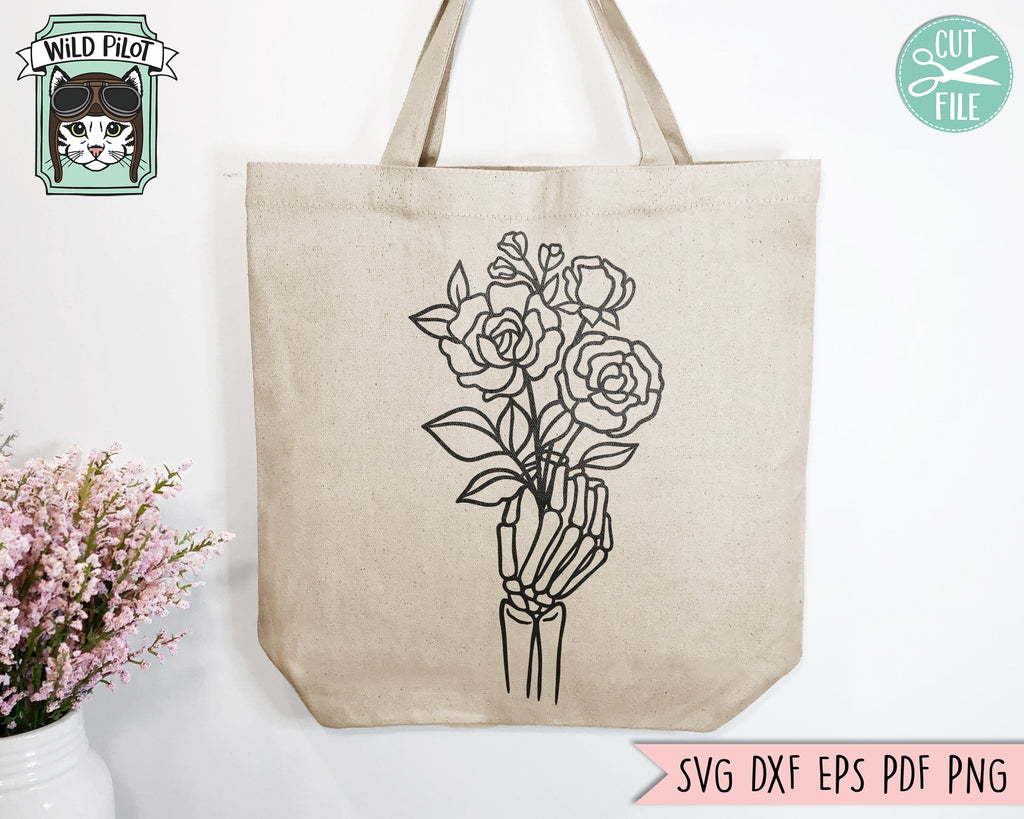Skeleton Hand Holding Flowers svg file, Hand Bouquet cut file, Skeleton ...