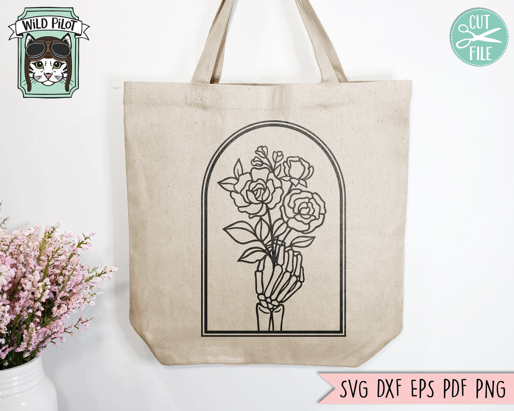 Skeleton Hand Holding Flowers svg file, Hand Bouquet cut file, Skeleton ...