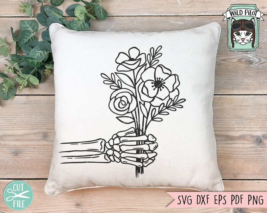 Skeleton Hand Holding Flowers svg file, Hand Bouquet cut file, Skeleton ...