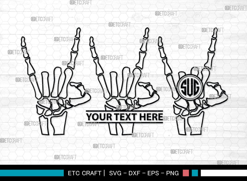 Skeleton Hand Monogram, Skeleton Hand Silhouette, Skeleton Hand SVG ...