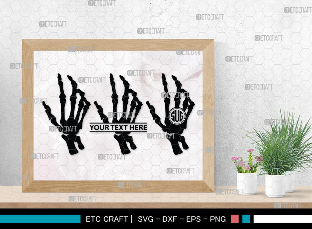 Skeleton Hand Monogram, Skeleton Hand Silhouette, Skeleton Hand SVG ...
